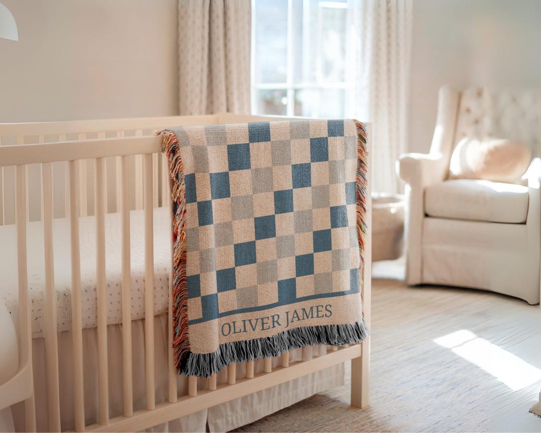 Custom Checkered Baby Blanket: Personalized Woven Cotton Throw - Etsy