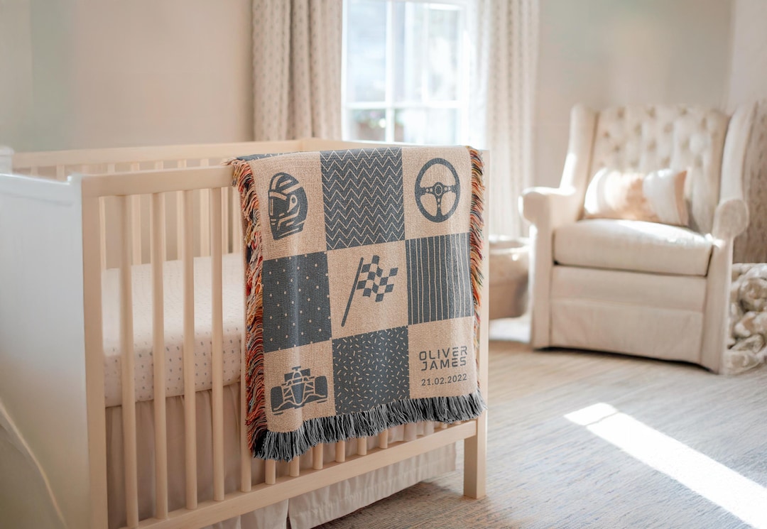 Custom Race Car Baby Blanket: Woven Cotton Nursery Throw - Etsy