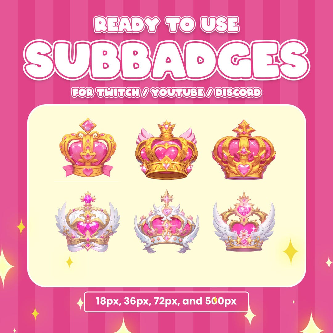 Sub Badges | Crown Badges | Twitch Badges | Cute Crown Badges | Bit ...