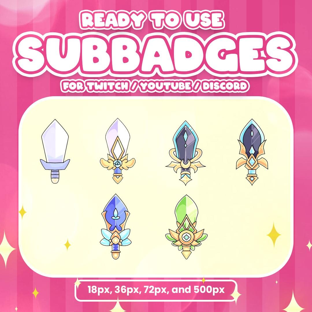 Sub Badges | Sword Badges | Twitch Badges | Cute Sword Badges | Bit ...