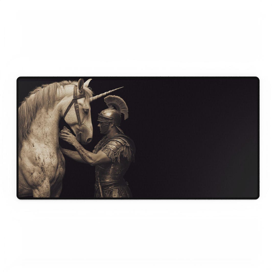 Mythical Warrior and Unicorn Desk Mat Enchanted Office Decor, Gamer ...