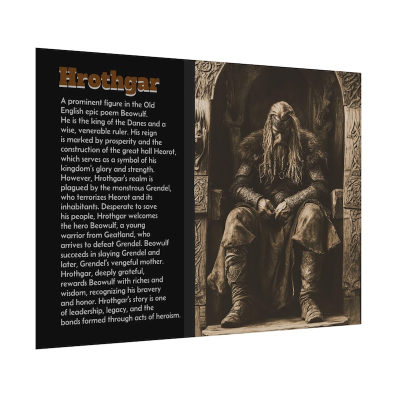 Beowulf Poem: Heroic Hrothgar Art Print, Vintage Literature Poster ...