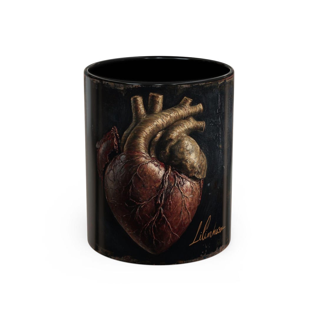 Unique Heart Design Coffee Mug for Art Lovers, Gothic Mug, Anatomical ...