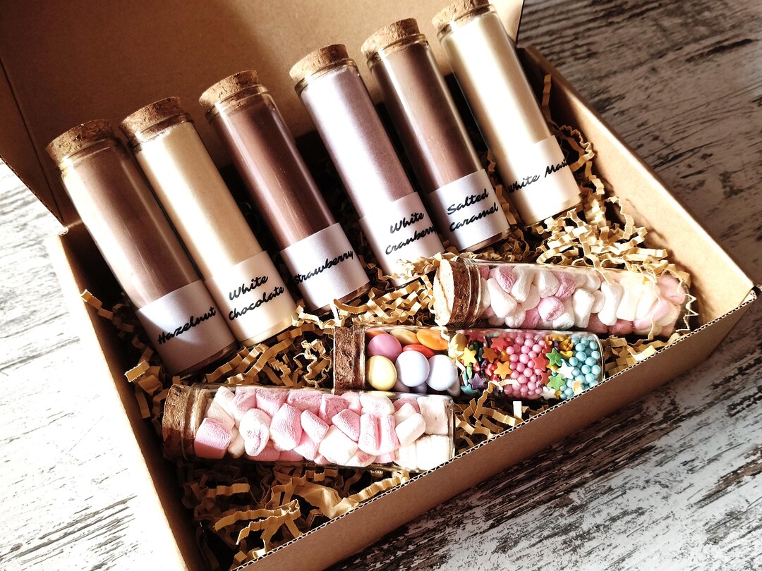 Hot Chocolate Gift Set: XL Glass Tubes, Marshmallows, Assorted Flavors ...