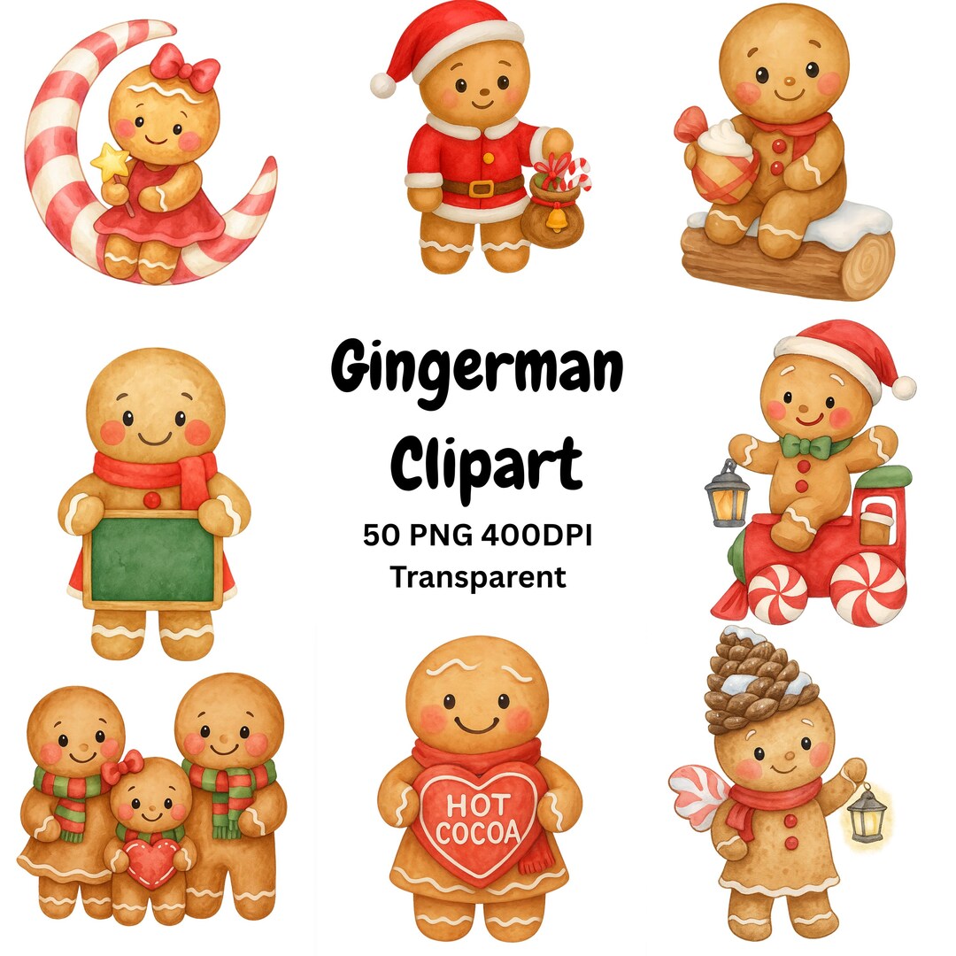 Watercolor Gingerbread Clipart Bundle | 50 Christmas Gingerbread PNG ...