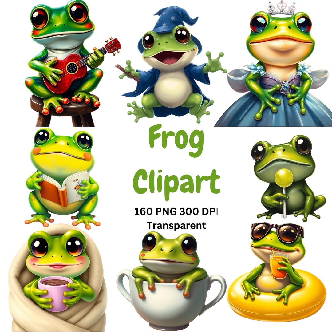 160 Cute Frog Clipart, Frog Illustrations, Frog Nursery Decor, Colorful ...