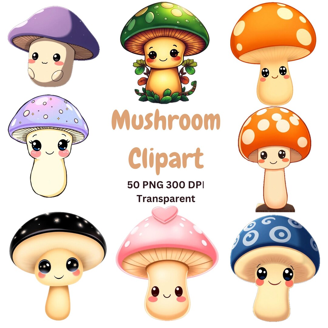 Cute Mushroom PNG, Cute Mushrooms Clipart Bundle Kawaii Cartoon ...