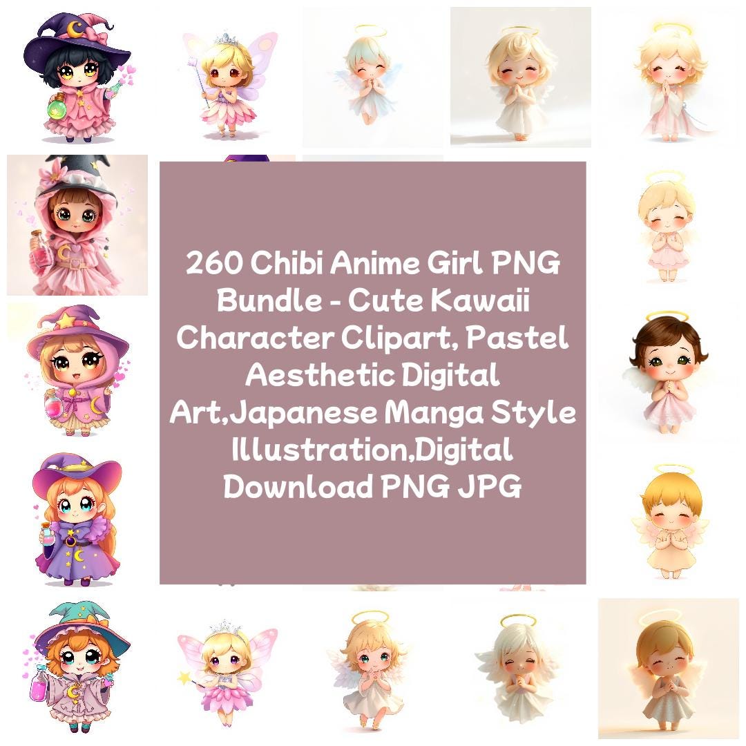 Chibi Anime Girl PNG Bundle Cute Kawaii Character Clipart, Pastel ...
