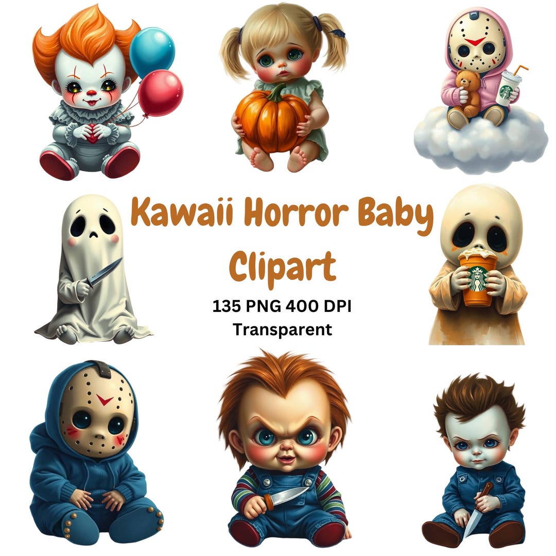 Kawaii Horror Baby Clipart Bundle | 135 Pngs | Cute Spooky Characters ...
