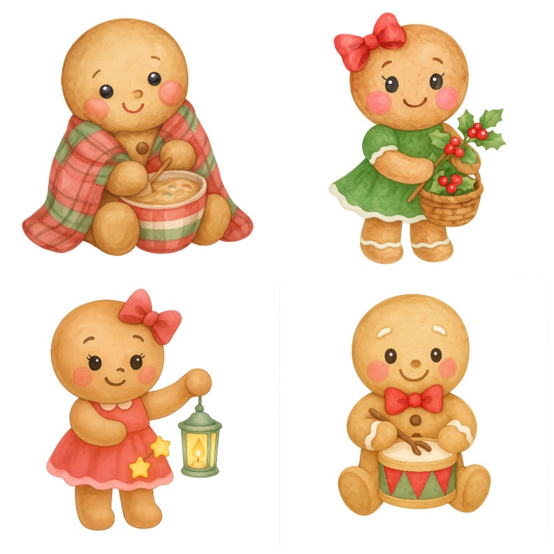 Watercolor Gingerbread Clipart Bundle | 50 Christmas Gingerbread PNG ...