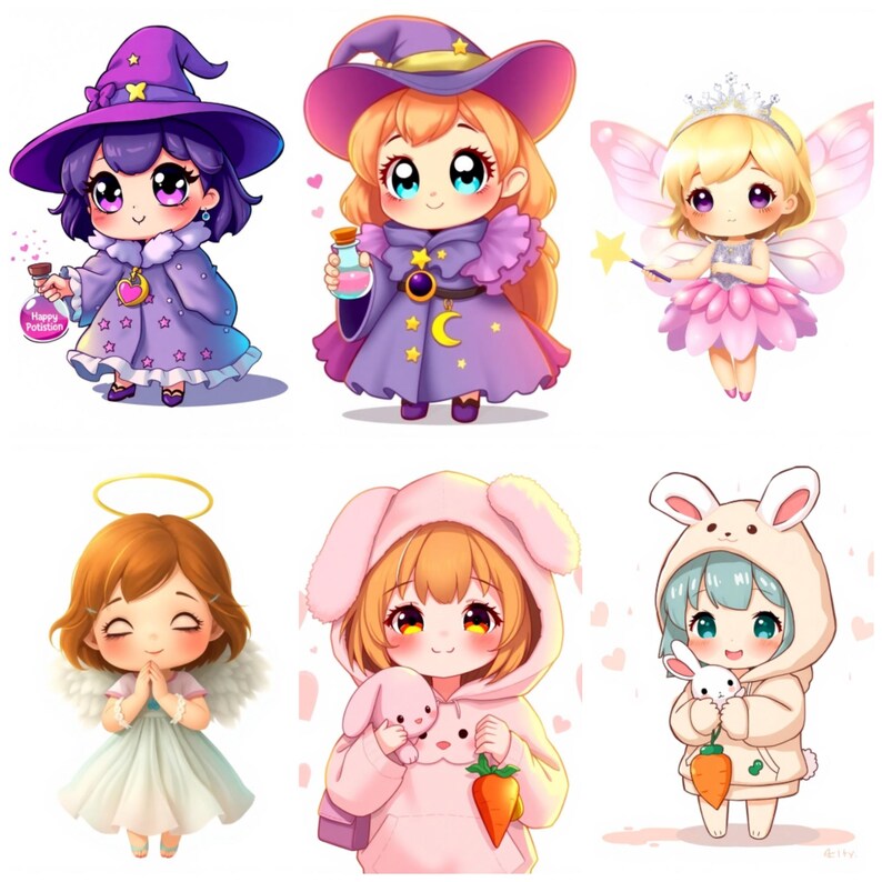Kawaii Chibi Anime Girl Clipart Set - Instant Download for Sublimation ...