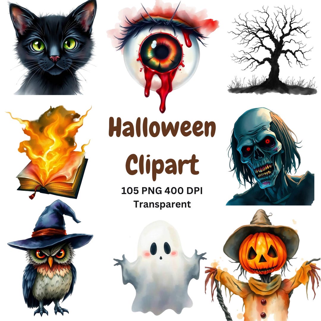 Halloween Clipart Bundle | 105 Spooky PNG Graphics | Ghost, Zombie ...