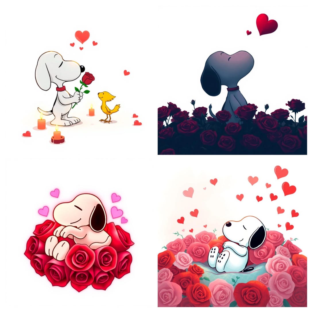 225 Romantic Snoopy Roses PNG Clipart | 1080x1080 Png JPG, Sublimation ...