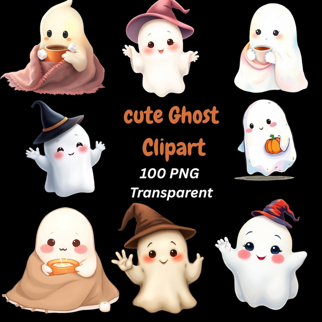 Cute Ghost Watercolor Clipart, Cute Halloween, Kids Halloween, Cartoon ...