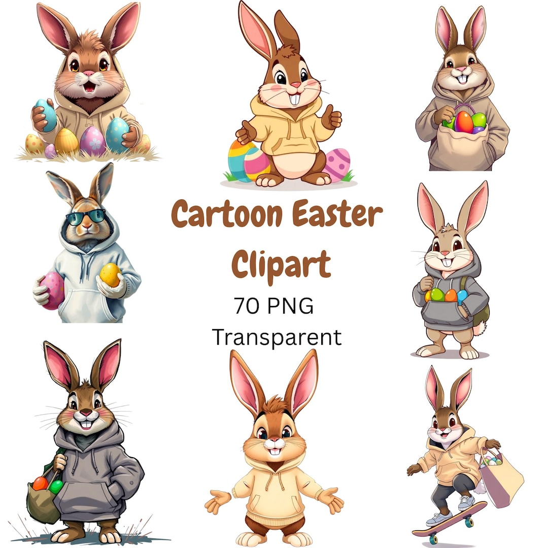 Cute Easter Bunny Clipart Transparent PNG Bundle Rabbit Cartoon ...