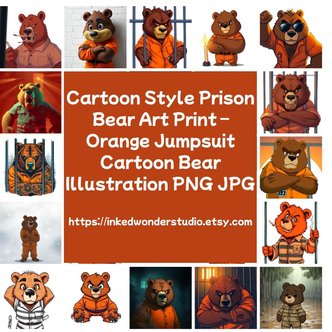 290 Prison Bear PNG Bundle Cartoon Orange Jumpsuit Bear Clipart Funny ...