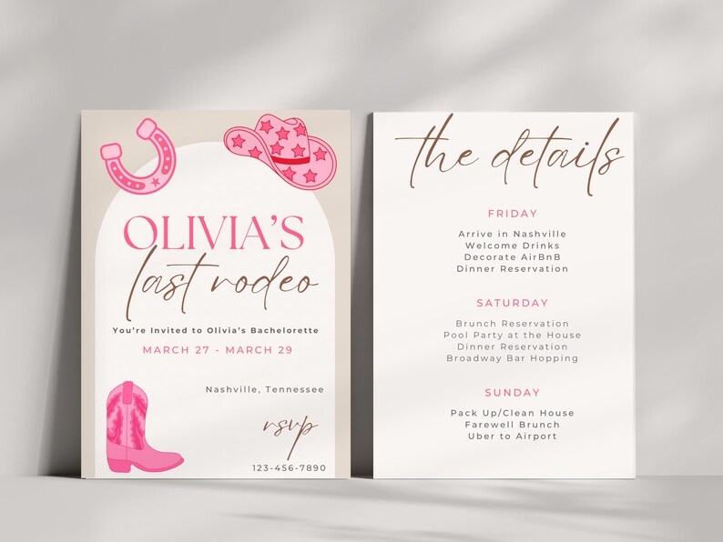 Last Rodeo Bachelorette Invitation & Itinerary: Cowgirl Party (editable ...