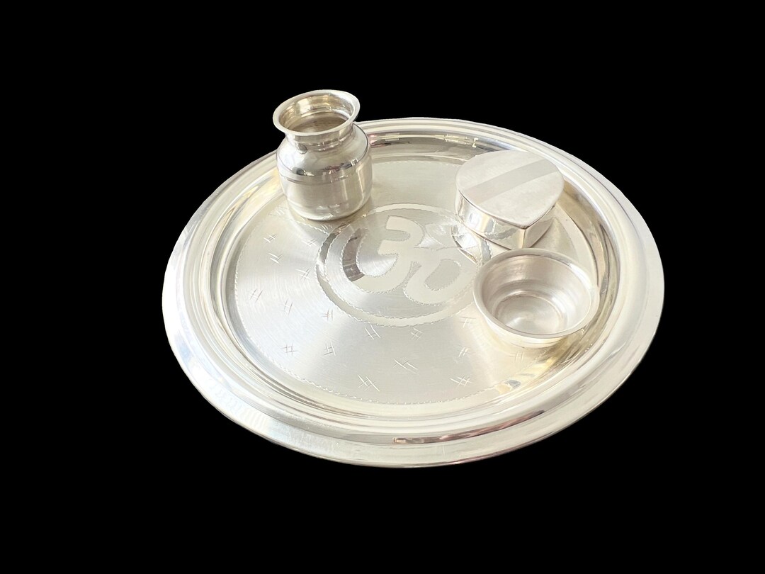 Pure Silver Puja Thali: Elegant Spiritual Plate for Home Temple, Indian ...