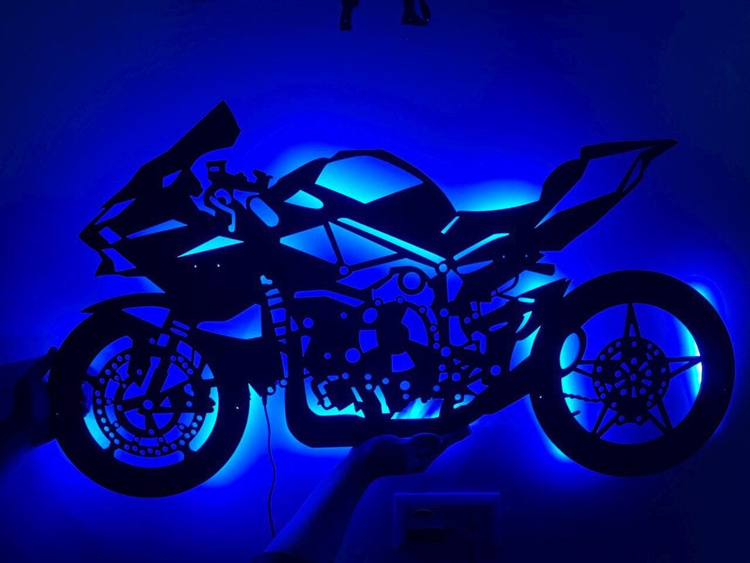 Kawa Motorcycle Wooden Led Sign, Illuminated Sign Wall Hanging H2r Fan ...