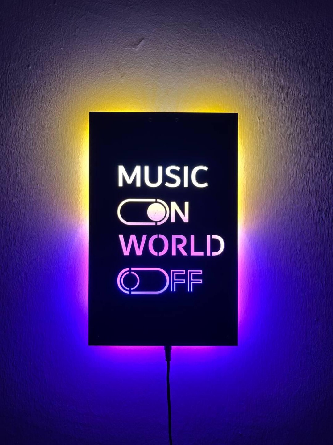 Music on World off Wooden Led Sign, Illumunated Sign Wall Hanging Mdf ...