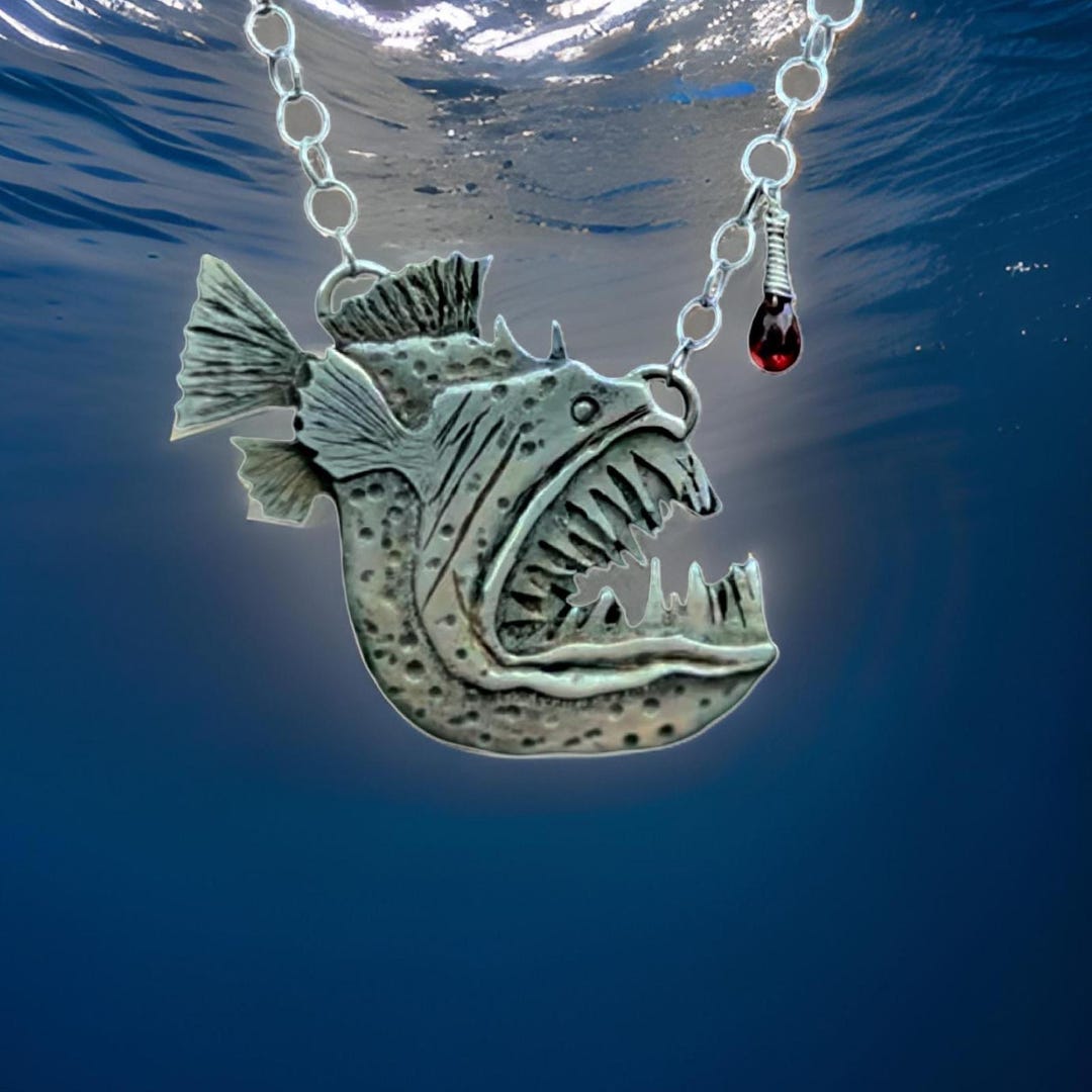 Sterling Silver Angler Fish Necklace With Ruby Briolette. Handcrafted ...