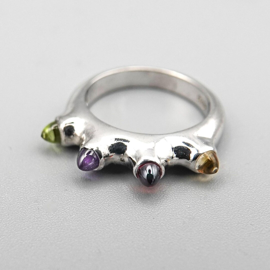 Beautiful Contemporary Sterling Silver Ring With 4 Bullet Gemstones ...