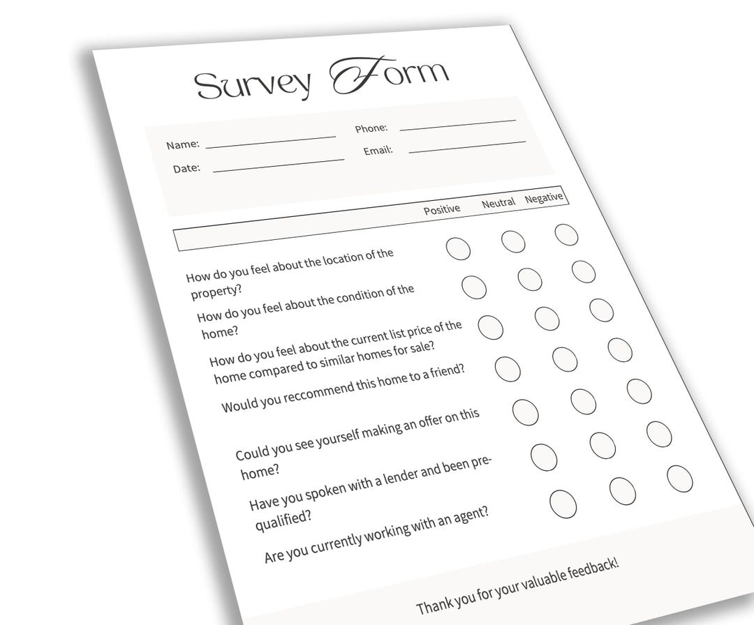 Open House Questionnaire for Real Estate Agents - Etsy