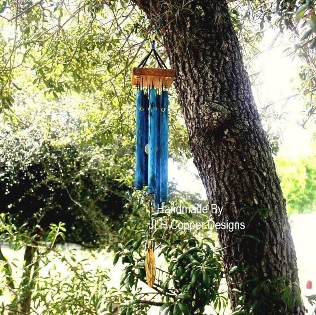 LITTLE SPIRIT (wood Top) Wind Chime Small Copper Blue - Etsy