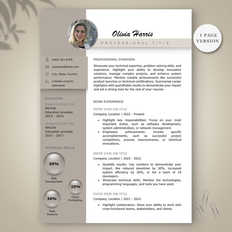 Resume Template With Cover Letter, Infographic Visual Resume and Photo ...