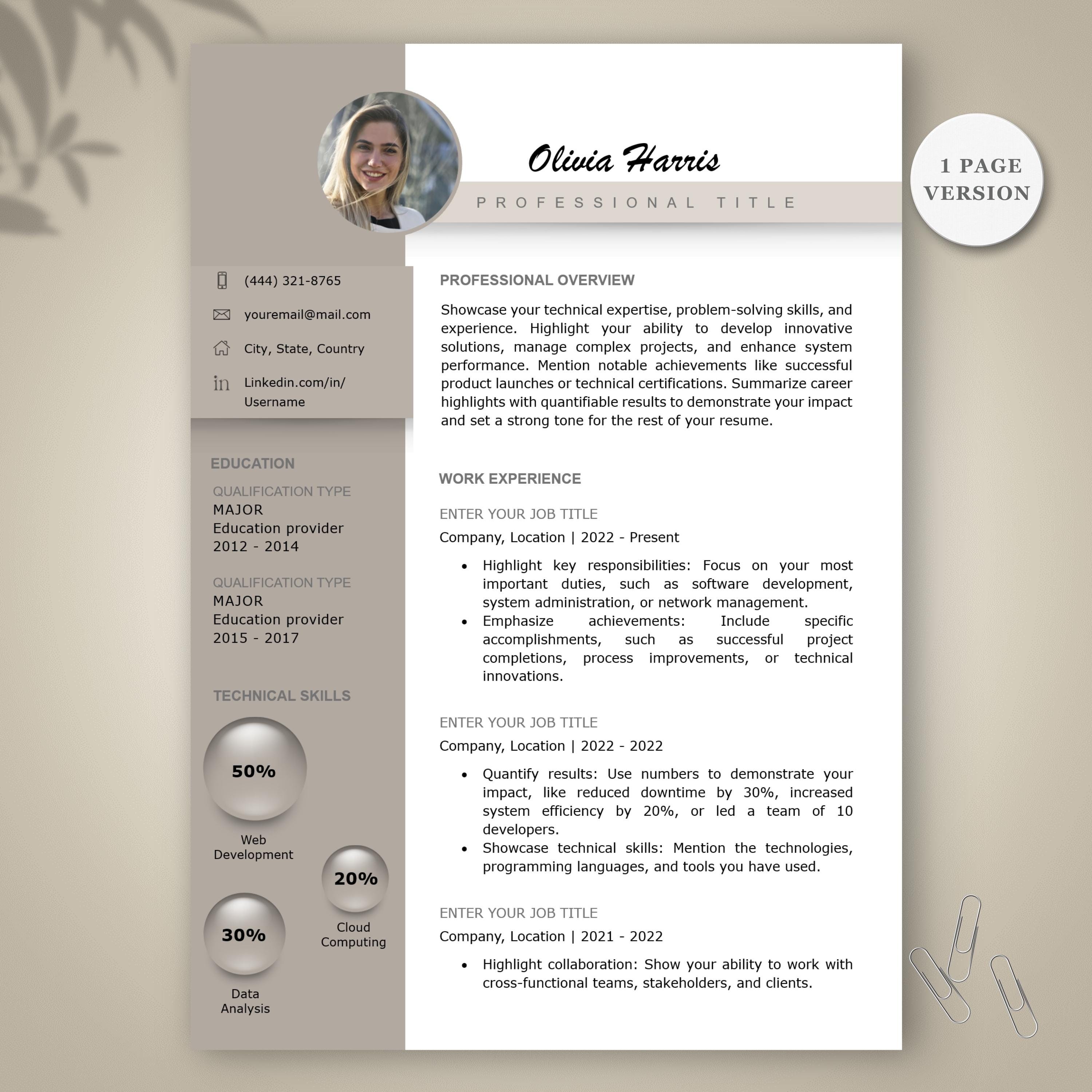Resume Template With Cover Letter, Infographic Visual Resume and Photo ...