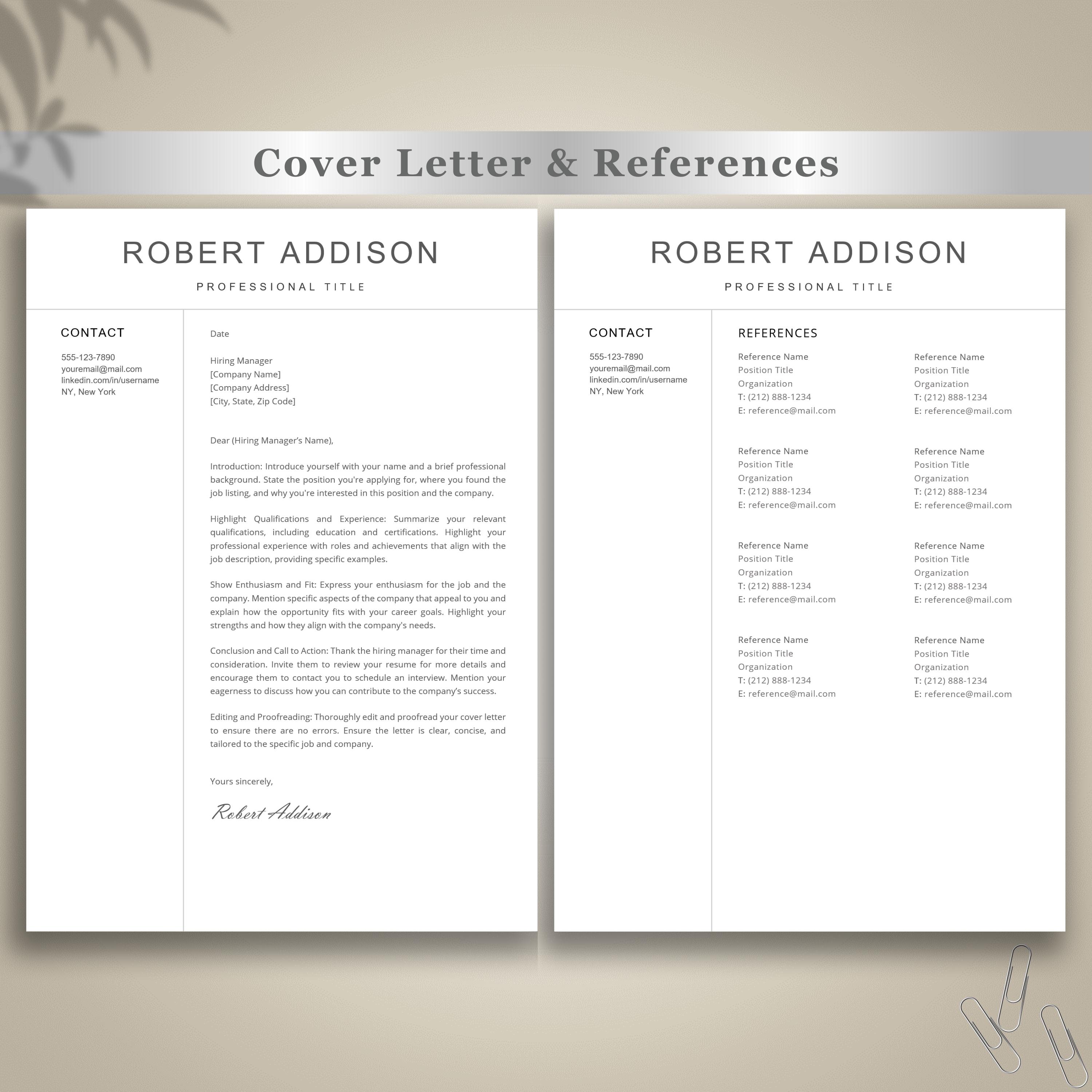 1-3 Page Print Ready Resume Template for Word With Cover Letter ...