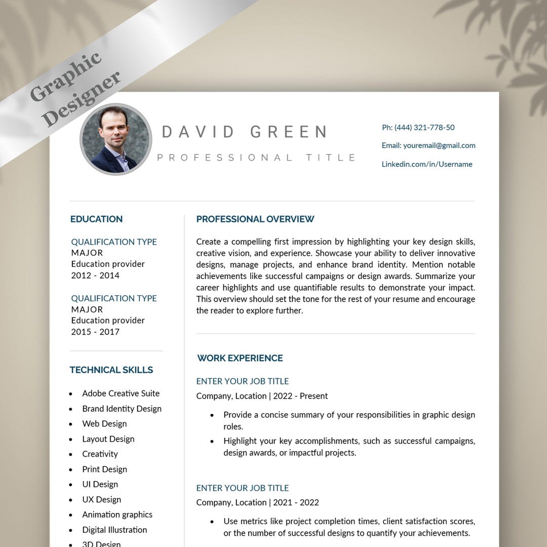 Resume Template Design With Photo, 1-3 Pg Minimalist Design Cover ...