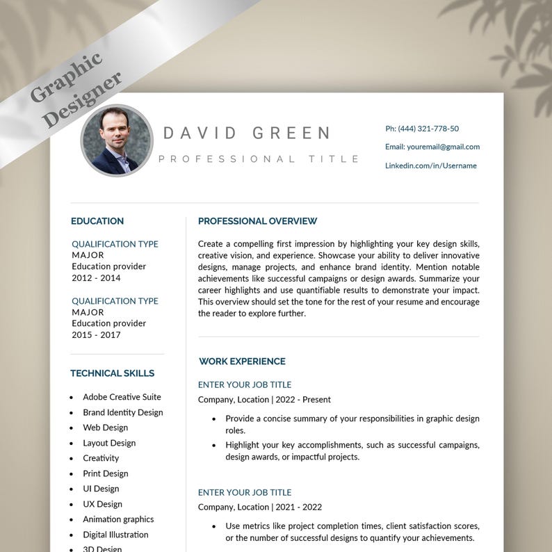 Resume Template Design With Photo, 1-3 Pg Minimalist Design Cover ...