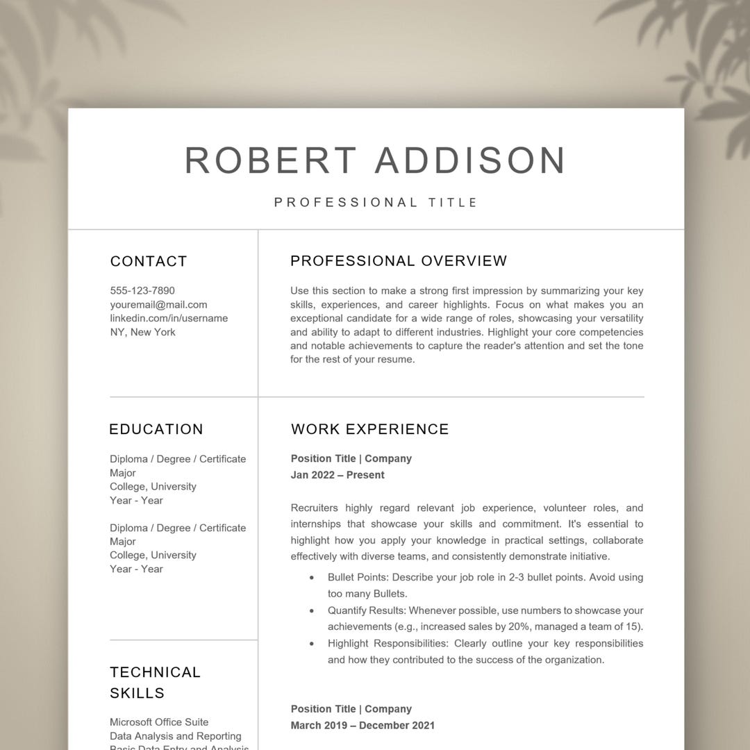 1-3 Page Print Ready Resume Template for Word With Cover Letter ...