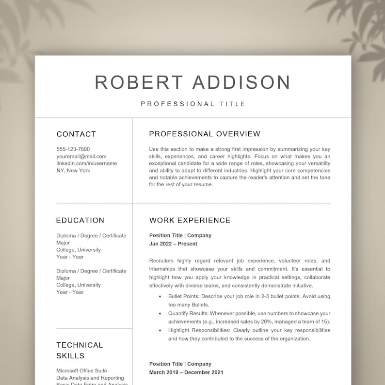 1-3 Page Print Ready Resume Template for Word With Cover Letter ...