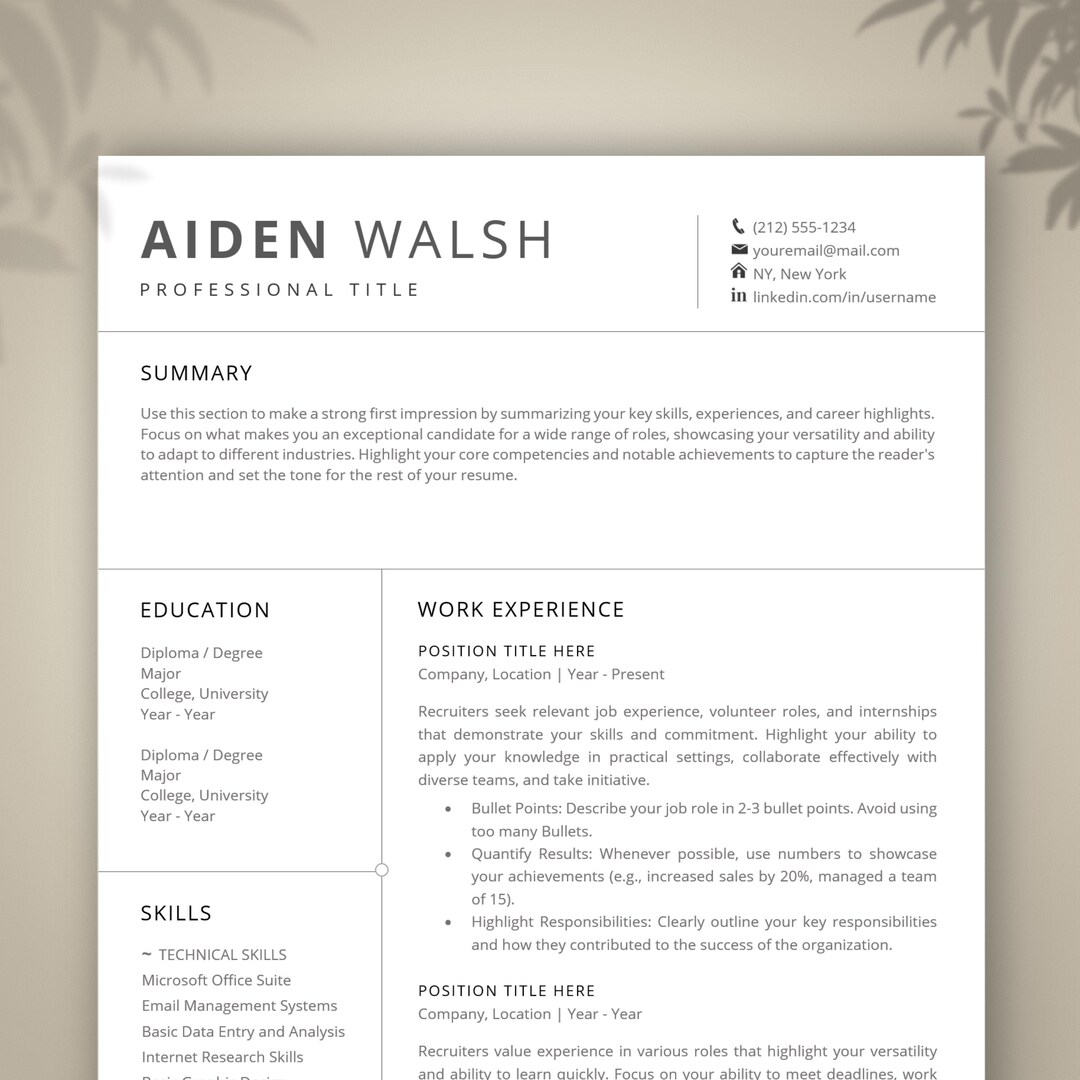 Traditional Resume, Simple Modern Resume Template With Cover Letter for ...