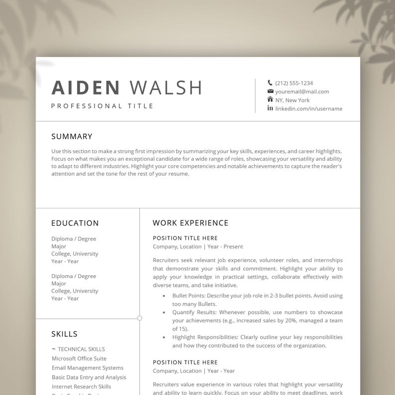 Traditional Resume, Simple Modern Resume Template With Cover Letter for ...