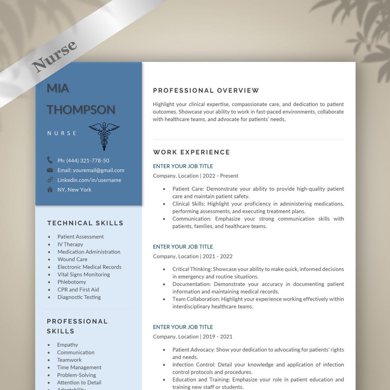 Nursing Resume Template & Cover Letter for Word, RN CV, Registered ...