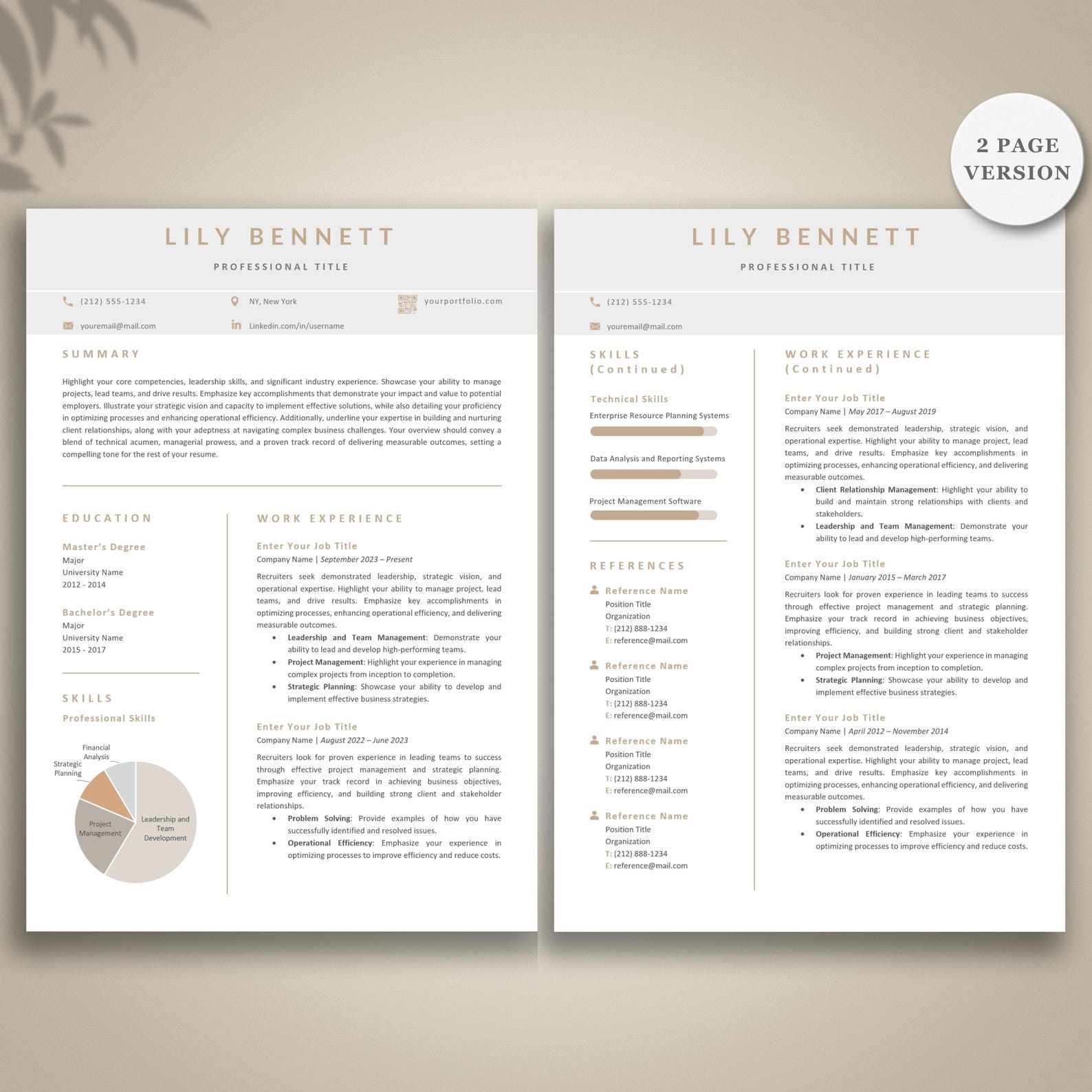 1-2 Page Resume, Professional Resume, Word Template, Infographic ...