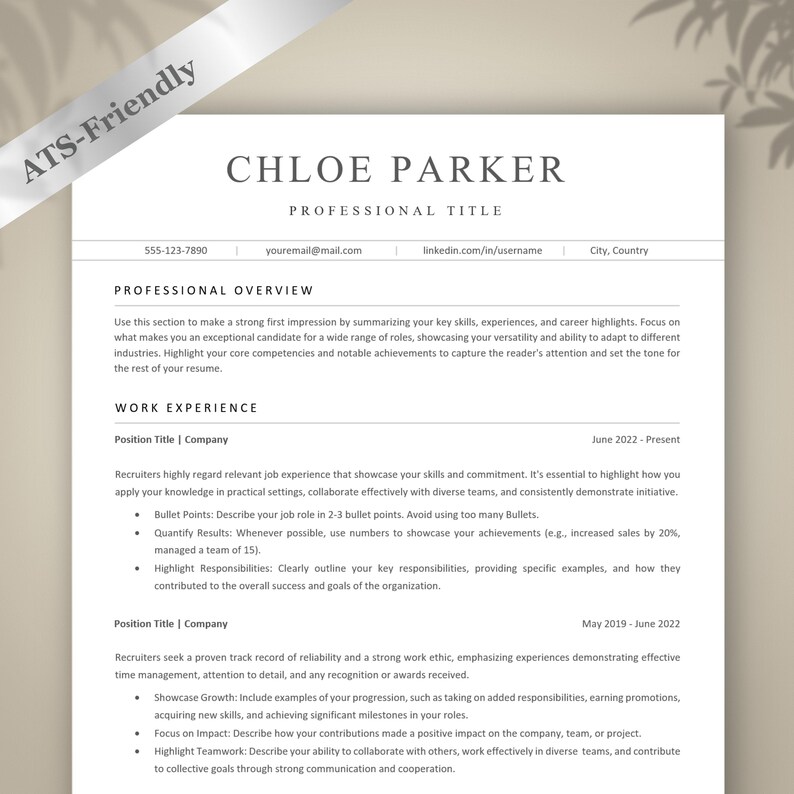 Resume Word Template, 2-page Modern Ats-compliant CV Format, Clean ...
