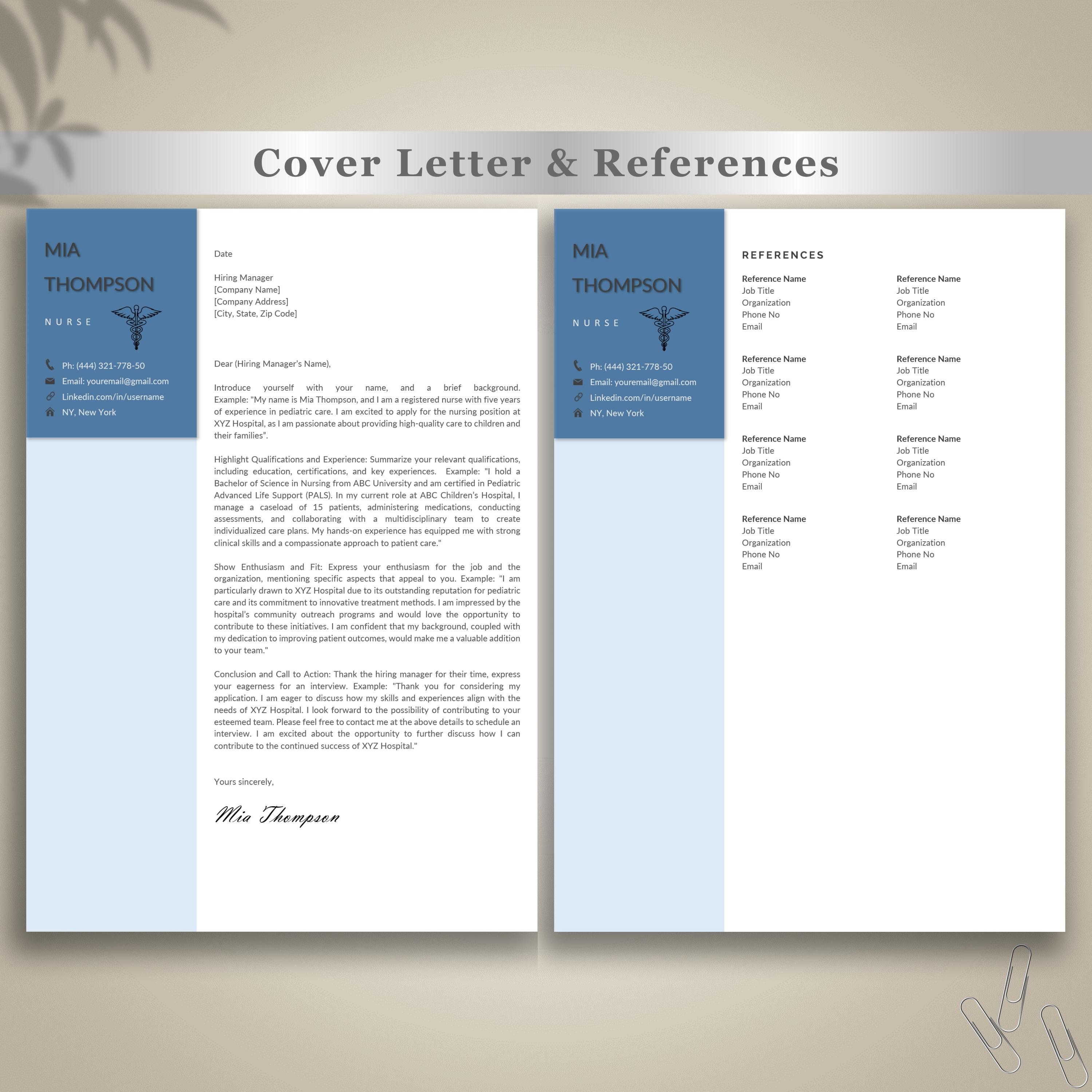 Nursing Resume Template & Cover Letter for Word, RN CV, Registered ...