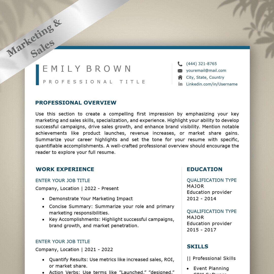 1-3 Page Resume, Resume Template Modern, Marketing Manager Resume ...