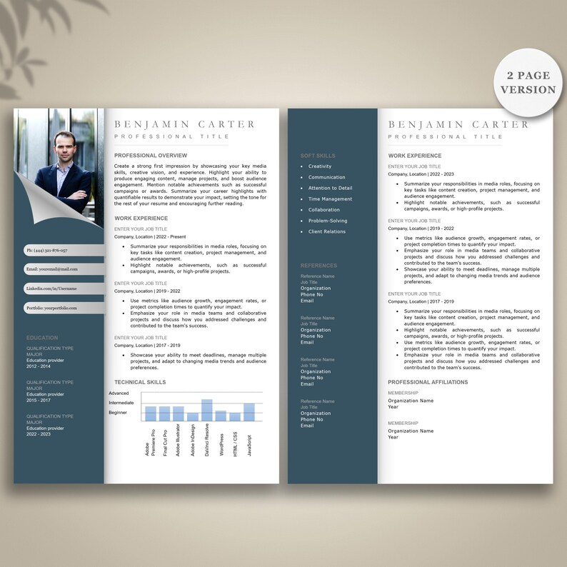 Resume Template, Professional Resume With Photo, Visual Resume ...
