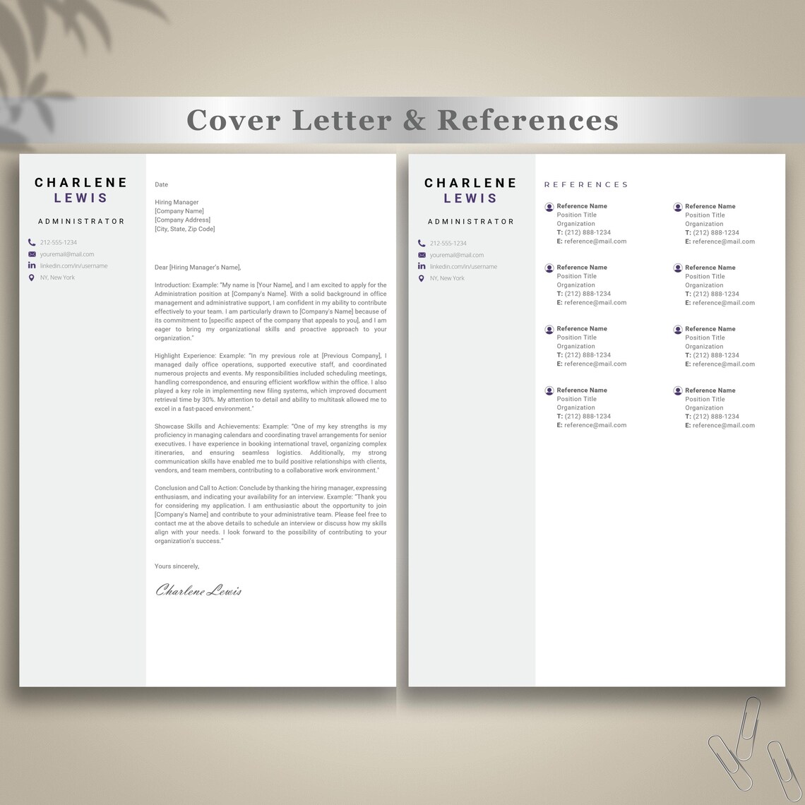 Executive Assistant Resume Template for Word, 1 & 3 Page CV With Cover ...