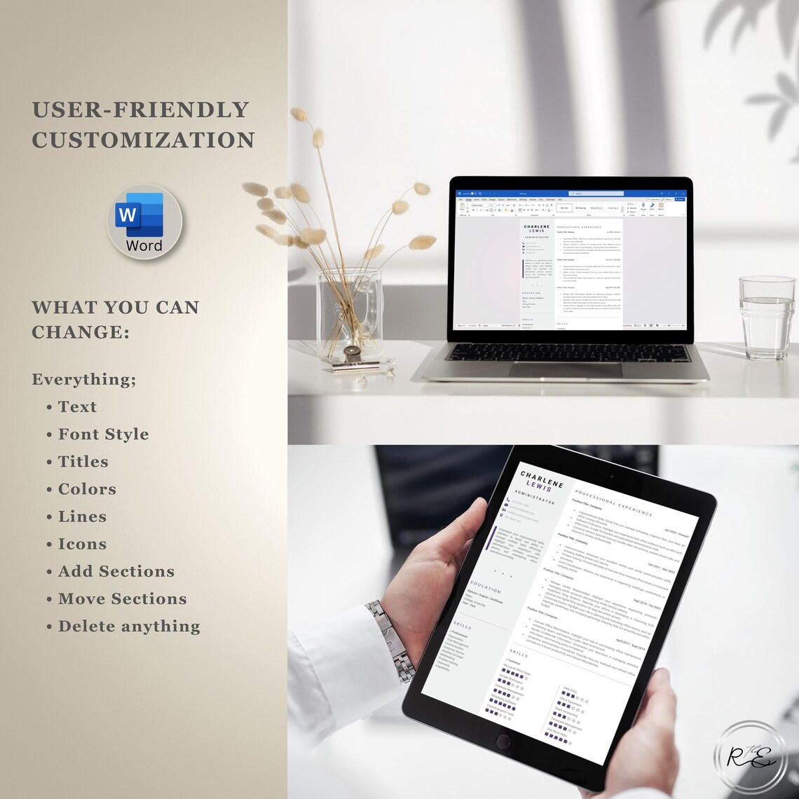Executive Assistant Resume Template for Word, 1 & 3 Page CV With Cover ...