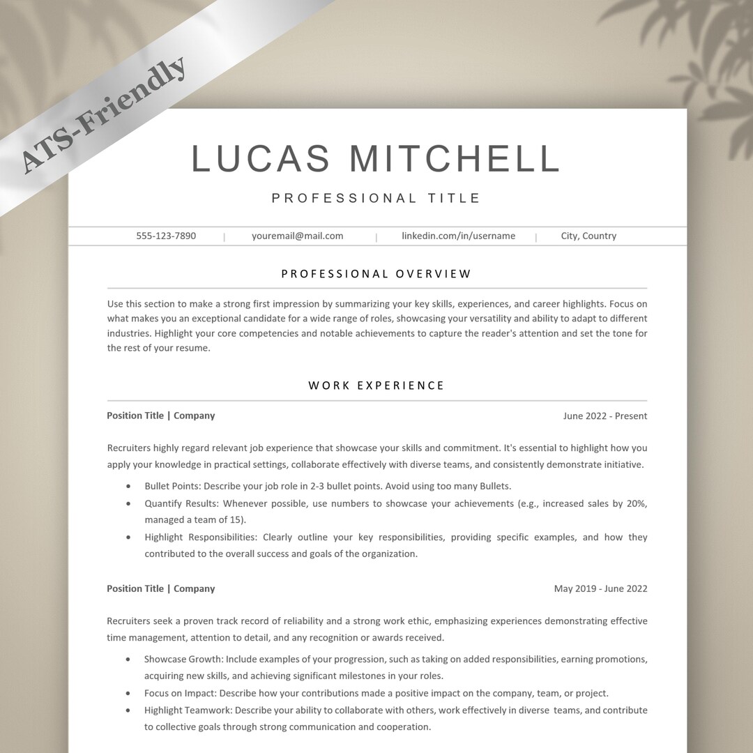 ATS Compliant Resume Format, Minimalistic Ats-ready Professional Resume ...