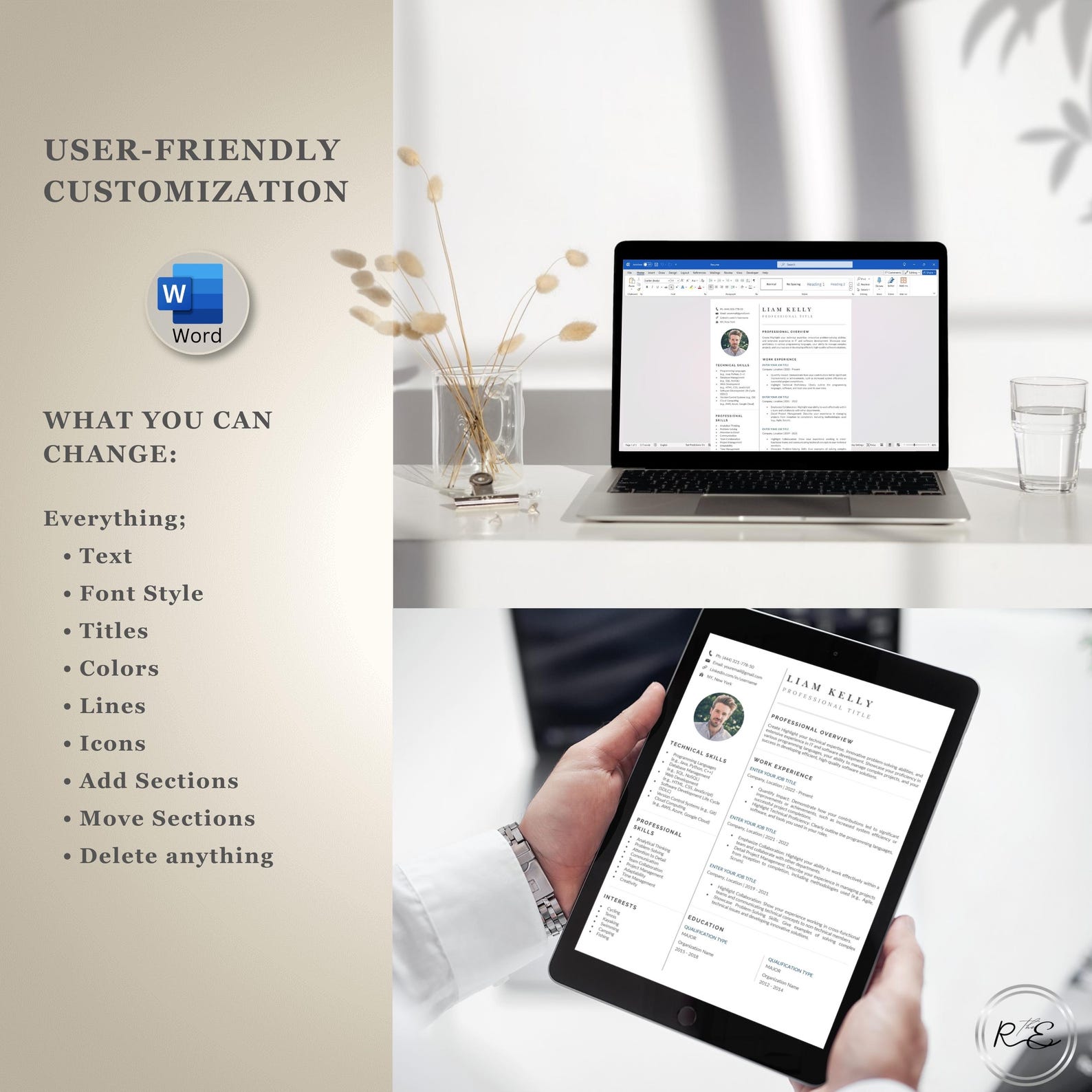 Professional IT Resume Word Template, 1-2 Page Editable CV for Software ...
