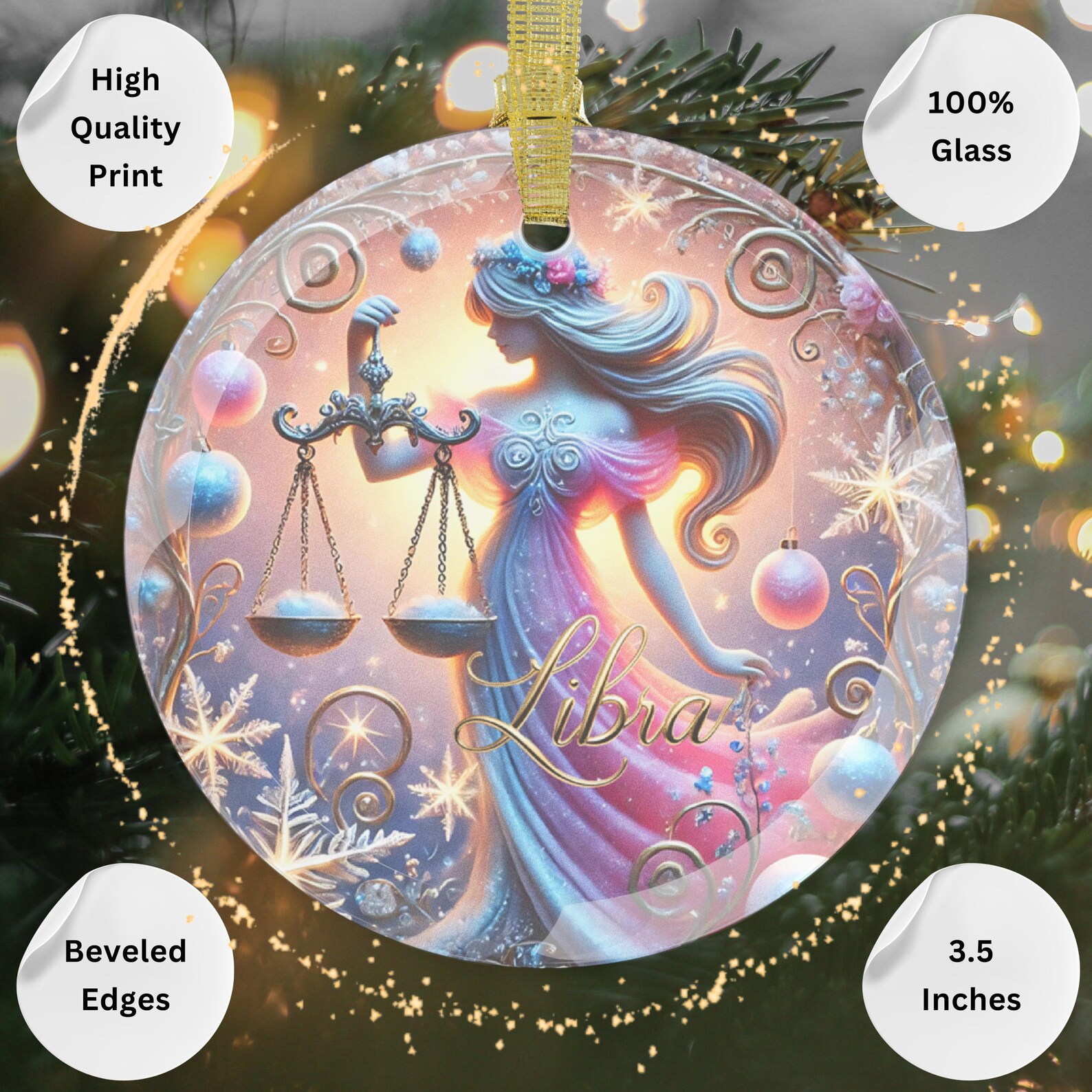 Elegant Libra Zodiac Glass Ornament, Christmas Gift, Zodiac Gift, Libra ...