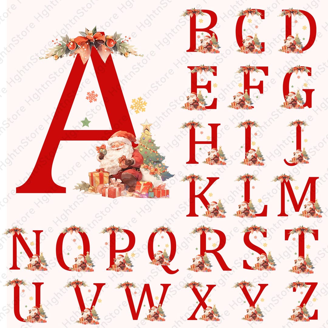Christmas Alphabet Clipart, Xmas Alphabet PNG Bundle, Christmas Letters ...