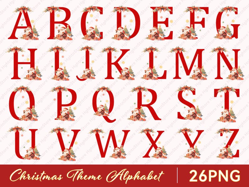 Christmas Alphabet PNG Bundle, Xmas Alphabet Clipart, Christmas Letters ...